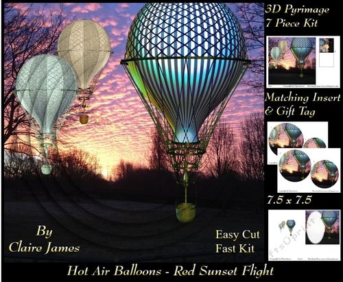 Hot Air Balloons - Red Sunset Flight - Pyrimage/Pyramid + Insert & Tag ...