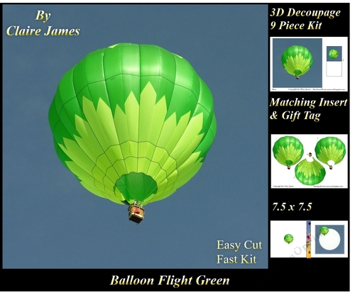 Hot Air Balloons - Balloon Flight Green - 3D Decoupage + Insert & Tag ...