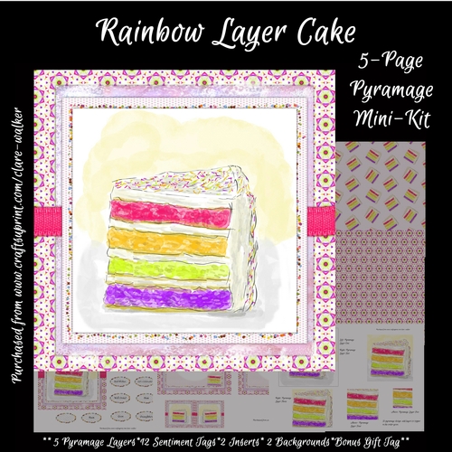 RAINBOW LAYER CAKE MINI-KIT: 5-Pages, With 5 Pyramage/Decoupage Layers ...
