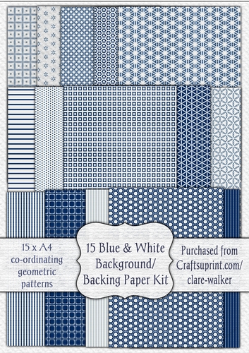BLUE AND WHITE BACKGROUND PAPERS KIT: 15 A4 Geometric Multi-Directional ...