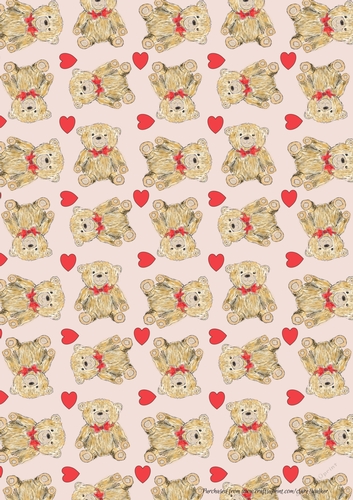 CUTE TEDDY BEARS & HEARTS BACKGROUND: A4 Multi-Directional Patterned ...