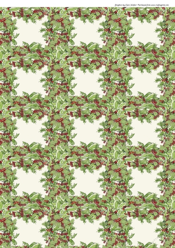 2 CHRISTMAS HOLLY WREATH PLAID BACKGROUND: A4 Multi-Directional ...