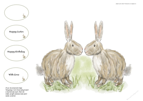 CUTE RABBIT- SHAPED CARD: With 4 Sentiment/Mini-Insert Tags included ...