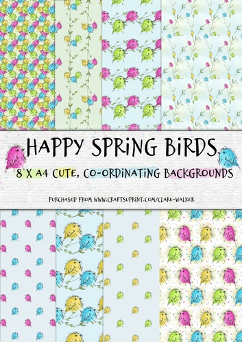 HAPPY SPRING BIRDS BACKGROUND KIT: 8 x A4 Cute, Colourful and Co ...