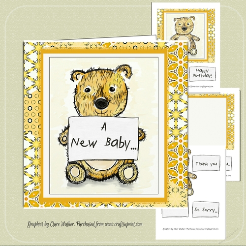TEDDY BEAR BABY CARD-7 by 7 inch Easy Decoupage and insert Mini Kit ...