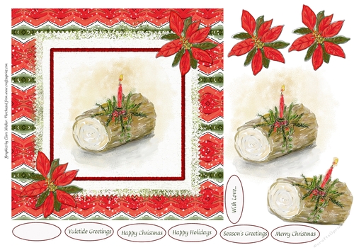 YULE LOG & POINSETTIAS - Christmas Decoupage 7x7 Step by Step Card ...