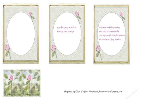 3 PINK ROSEBUD INSERTS:1 Blank, 2 With Verse, & Bonus Gift Tag/Mini ...