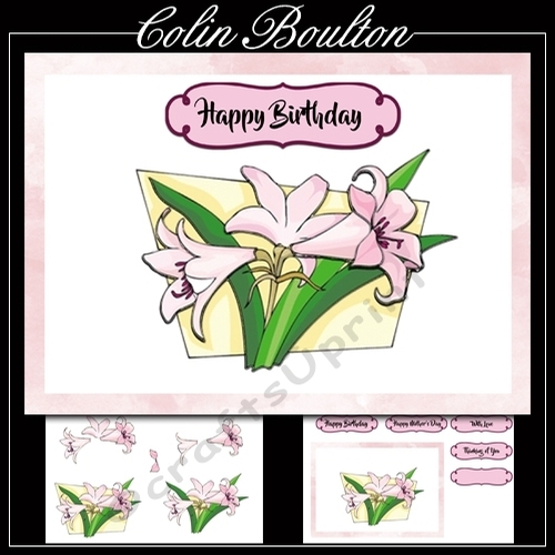 Floral Lillies, 5 layer Decoupage Card topper 7 x 5 - CUP941382_84390 ...
