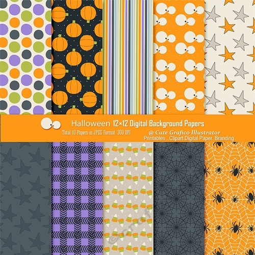 Halloween digital paper 12x12, digital scrapbooking paper, Halloween ...