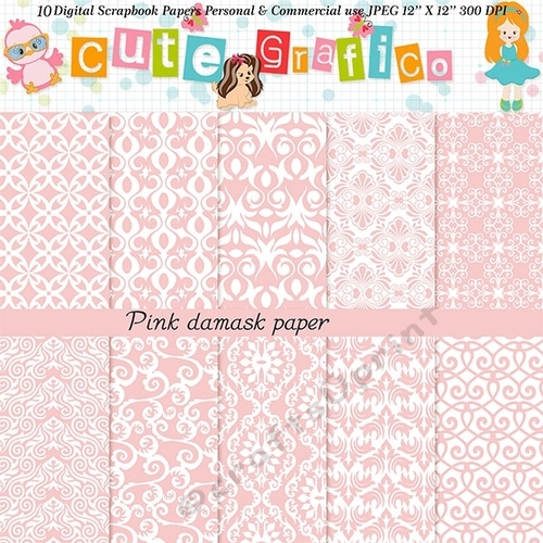 Pink Damask Digital Papers-Wedding Digital Papers - CUP750802_74267 ...