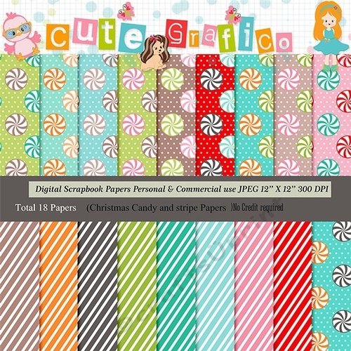 Christmas Candy and Striped Digital Papers - CUP754765_74267 | Craftsuprint