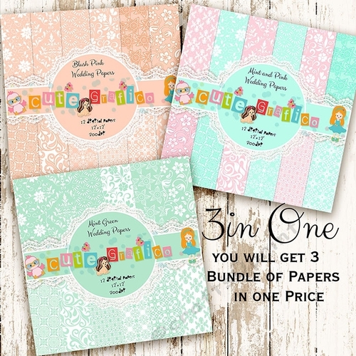 65% OFF Damask digital papers Bundle : Mint and Pink Wedding , Mint ...