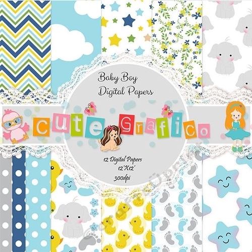 50% sale BABY BOY digital paper,commercial use,Elephant Digital Papers ...