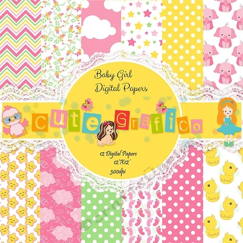 50% sale BABY Girl digital paper,commercial use,Elephant Digital Papers ...