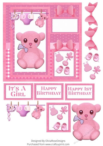 Cute Teddy Bear Pink Quick Card #1 - CUP1094055_104105 | Craftsuprint