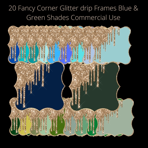 20 Fancy Glitter drip Frames Blue & Green Shades Commercial Use ...