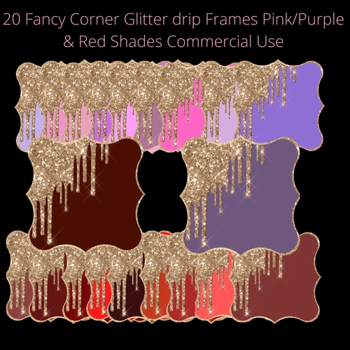 20 Fancy Glitter drip Frames Pink/Purple & Red Shades Commercial Use ...