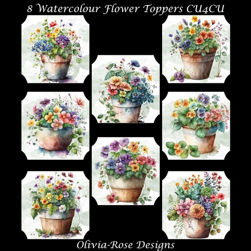 8 Watercolour Flower Toppers - CUP1215532_104105 | Craftsuprint