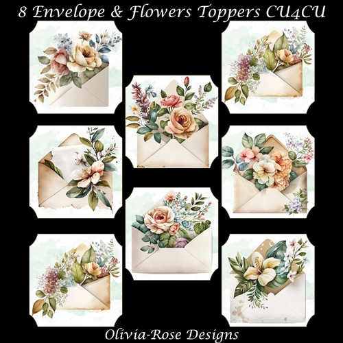 8 Envelope & Flowers Toppers - CUP1215639_104105 | Craftsuprint