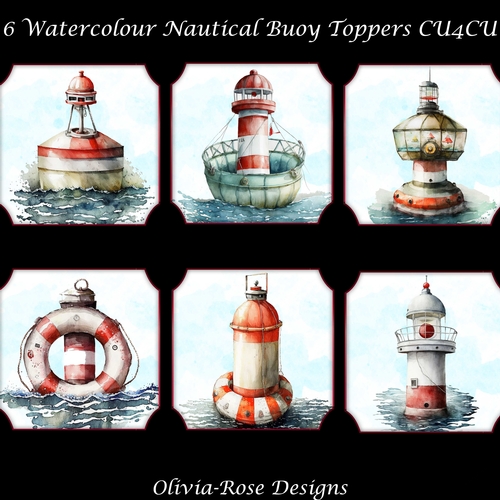 6 Watercolour Nautical Buoy Toppers **CU4CU OK** - CUP1215813_104105 ...