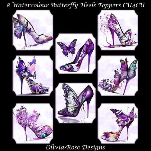 8 Watercolour Butterfly Heels Toppers - CUP1215820_104105 | Craftsuprint
