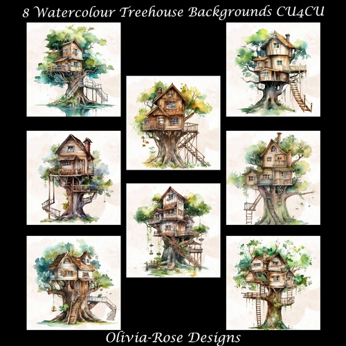 8 Watercolour Treehouse Backgrounds - CUP1216087_104105 | Craftsuprint