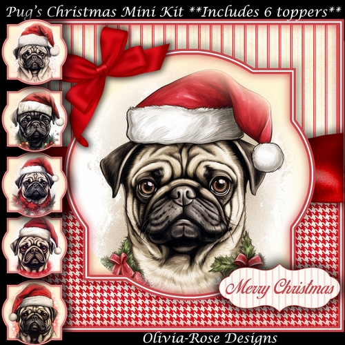 Pugs Christmas Mini Kit 7X7 - CUP1224122_104105 | Craftsuprint