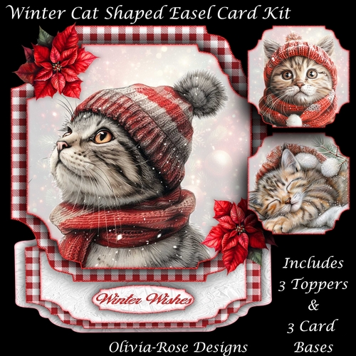 Winter Cat Shaped Easel Card Kit - CUP1343412_104105 | Craftsuprint