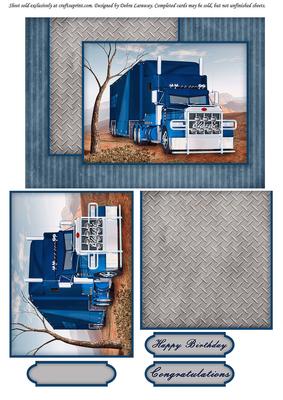 Blue Big Rig Semi Truck Lorry Cards for Men Quick Card Birthday Male ...