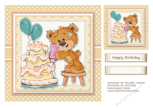 Cute Teddy Birthday Topper Plus Gift Tag - CUP913743_74027 | Craftsuprint