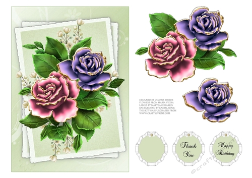 Lovely Pink Purple Roses Topper (Green) - CUP928601_74027 | Craftsuprint