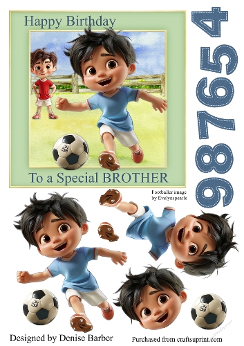 300dp1 6x6 in topper & Decoupage, brother Birthday Footballer ages 4-9 ...