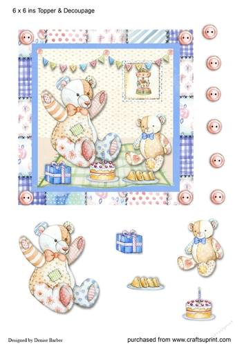 Teddy topper (6 x 6 ins) and decoupage - CUP864816_75759 | Craftsuprint