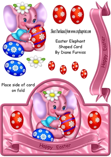 Pink Easter Elephant Shaped Card - CUP1285556_174 | Craftsuprint
