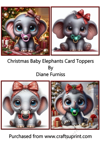 Christmas Baby Elephants Card Toppers - CUP1334089_174 | Craftsuprint
