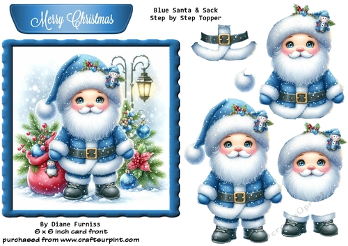 Blue Santa & Sack Step by Step Topper - CUP1345709_174 | Craftsuprint