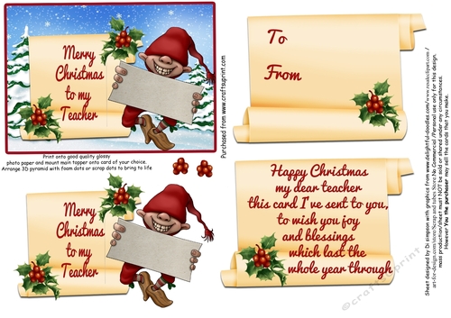 Merry Christmas to my teacher # 6 - Elf holding sign-5 x 4 - CUP1010620 ...