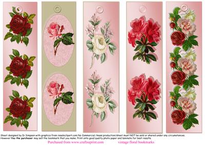 5 Lovely Vintage Floral Bookmarks - CUP545956_986 | Craftsuprint