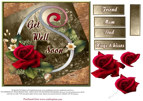 Beautiful Get Well Soon with Roses - CUP716584_986 | Craftsuprint