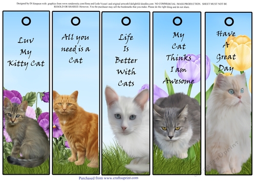 5 Very Cute Cat Bookmarks #1 - CUP787123_986 | Craftsuprint