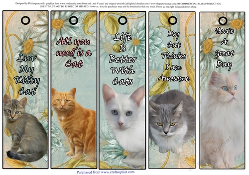 5 Very Cute Cat Bookmarks #2 - CUP787130_986 | Craftsuprint