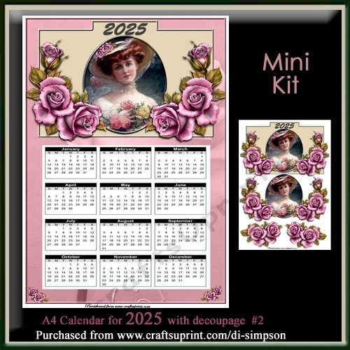 Mini Kit- A4 Vintage Lady Calendar for 2025 with decoupage #2 ...