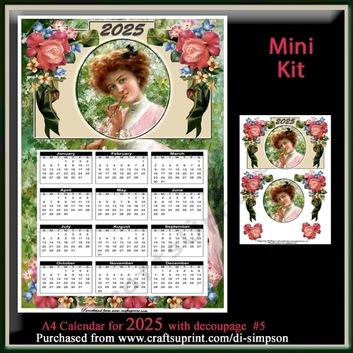 Mini Kit- A4 Vintage Lady Calendar for 2025 with decoupage #5 ...