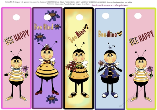 5 Beautiful Bee themed Bookmarks # 1 - CUP944492_986 | Craftsuprint