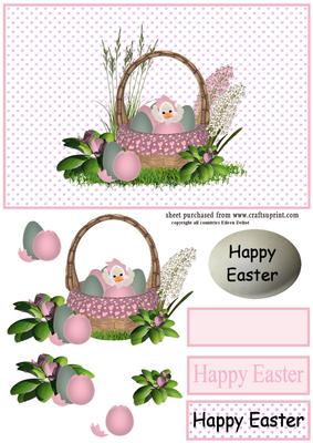 Pink Easter Card with Chick and Egg Basket - CUP181787_993 | Craftsuprint