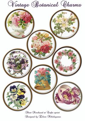 Vintage Botanical Circle Charms Set of 8 - CUP433686_503 | Craftsuprint