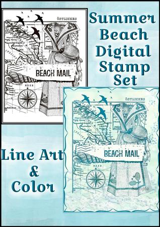 Vintage Summer Beach Digital Stamps in Line Art & Color - CUP557599_503 ...