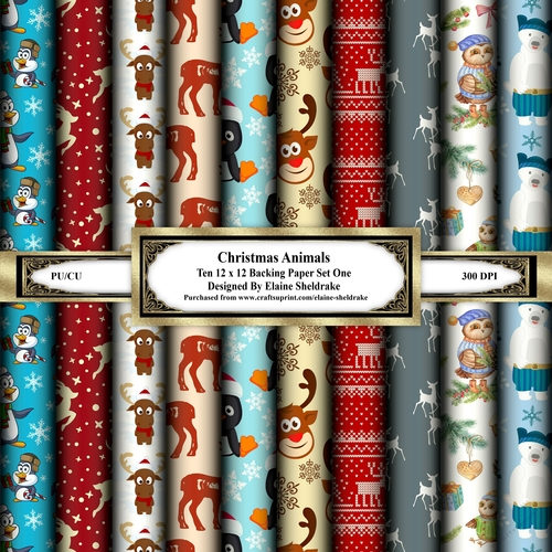 Christmas Animals Ten Sheets Of 12 x 12 Backing Papers Set One ...