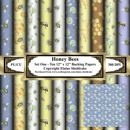 Honey Bees And Daisy Flowers - Ten 12 x 12 Textured Backing Papers Set ...