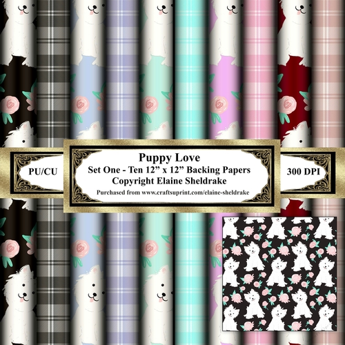 Puppy Love - Ten 12 x 12 Backing Papers - CUP1051322_604 | Craftsuprint